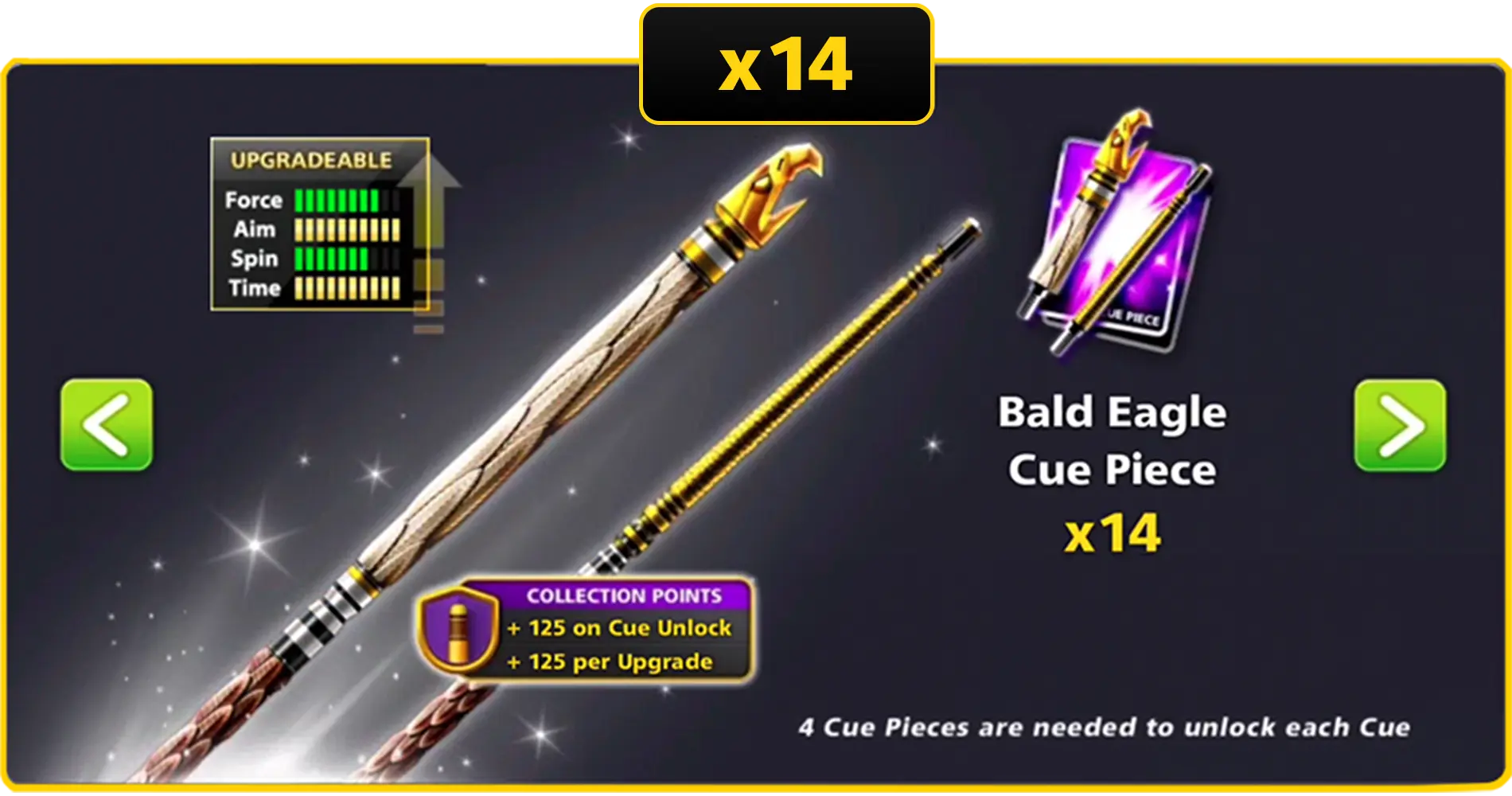 x14 Bald Eagle Cue Pieces | 8 Ball Pool - BlackBird – BlackBird Store